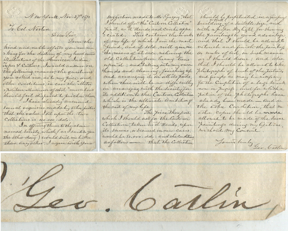 1871 George Catlin Letter Signed, Trying to Sell his American Indian ...
