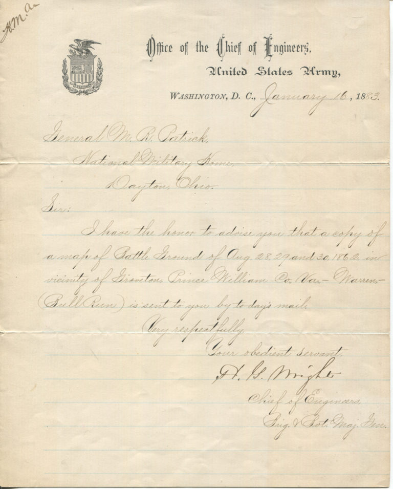 1883 Civil War General Horatio Wright Sends a Map of Bull Run to ...